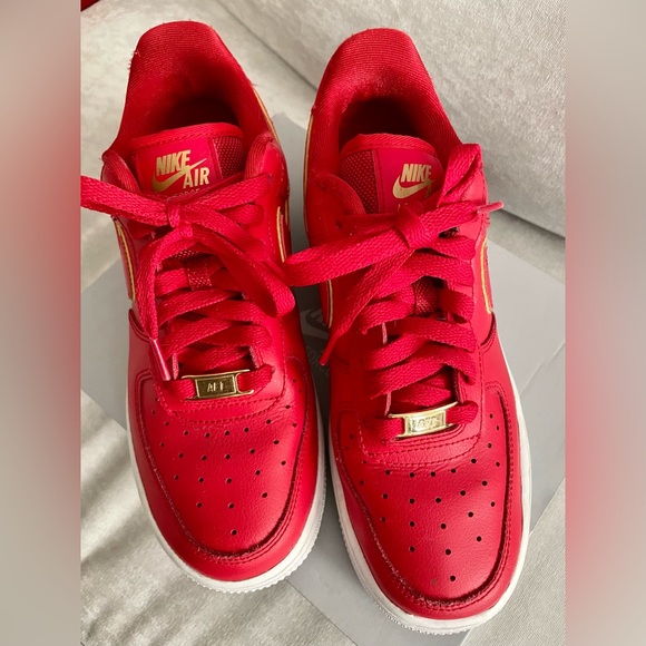 Nike | Shoes | Red Gold Swoosh Nike Af | Poshmark